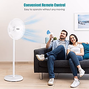 COSTWAY 16-Inch Standing Pedestal Fan, Height Adjustable 90° Oscillating Fan with Remote Control, 3 Wind Speeds & 60° Tilt, Quiet 7-Blade Stand Fan for Bedroom, Living Room, Home, Office, White