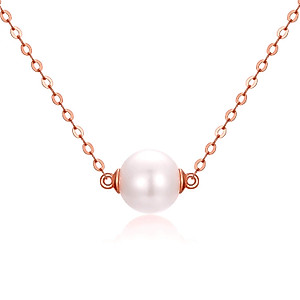 14K Solid Gold Pearl Necklace for Women, Delicate Cultured Freshwater Pearl Choker Pendant Necklace Love Jewelry Gift for Girls, Mom, Wife 16"-18"