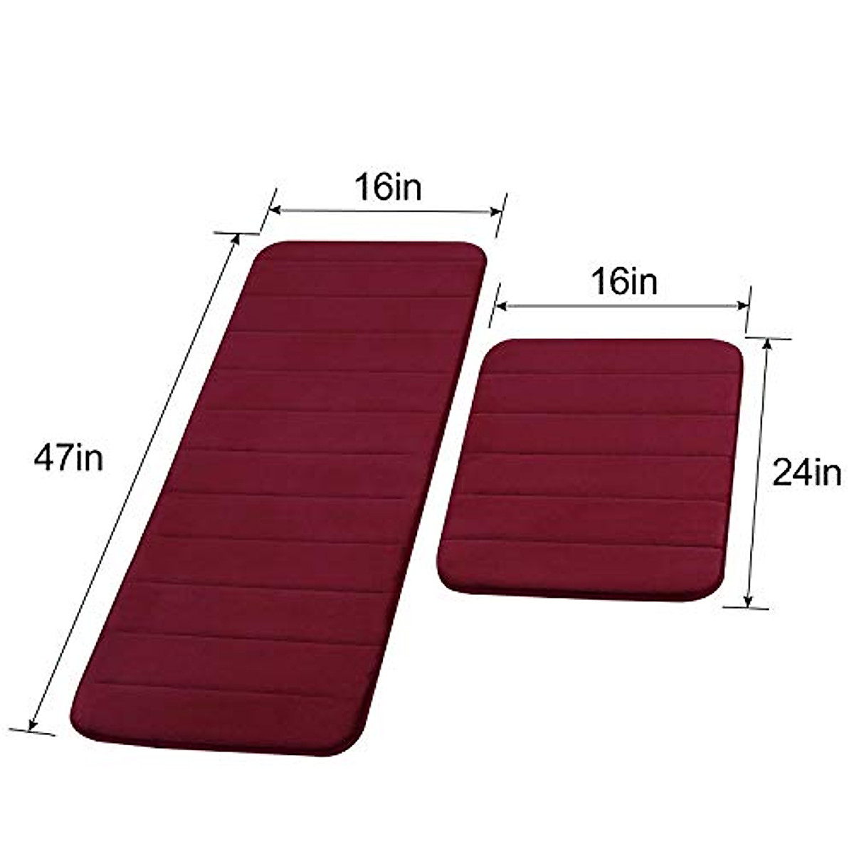 AOACreations Memory Foam Bath Rug, Long Runner Bathroom Mat Set of 2, Soft, Plush, Absorbent, Low Pile, 1 Runner 47" x 15.5", 1 Small 24" x 15.5" (2PC Runner Set, Burgundy)