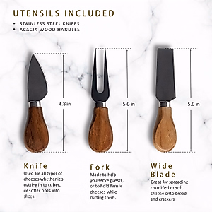 Cheezcare Marble Cheese Board - Acacia Wood Tray with 3-Knife Set - Marble Charcuterie Board for 2-6 People - Great Gift for Weddings, Anniversary & Housewarming Parties - Black Marble Board