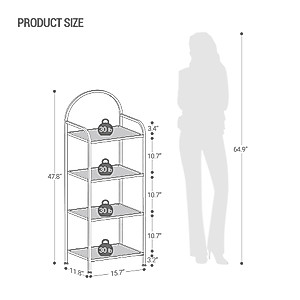 Hzuaneri Bookcase Bookshelf, Tempered Glass Bookshelves, Slim Shelving Unit for Bedroom, Bathroom, Home Office, Steel Frame, 4 Tier Black BC04001B