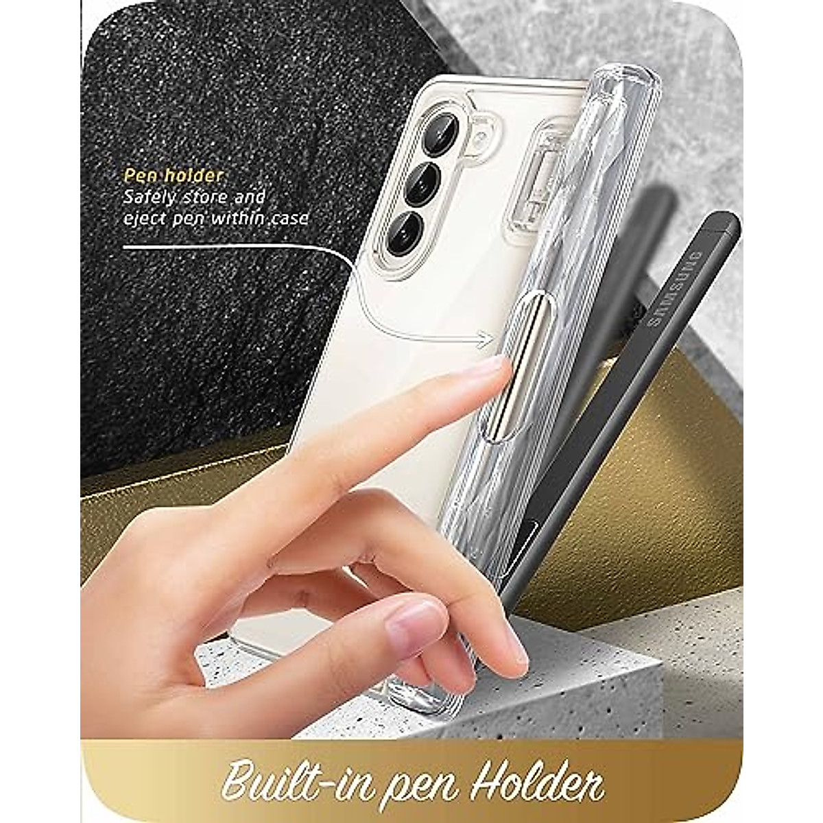 i-Blason for Samsung Galaxy Z Fold 5 Case with Pen Holder, Clear Full-Body Protective Z Fold 5 Case with Built-in Screen Protector & Hinge Protection (Clear)