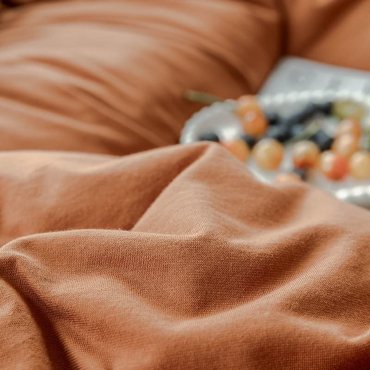 AMWAN Jersey Knit Cotton Duvet Cover Set Solid Pumpkin Color, Luxury Soft Comforter Cover Queen Size 3 Piece Bedding Set 1 Duvet Cover 2 Pillowcases Full Set