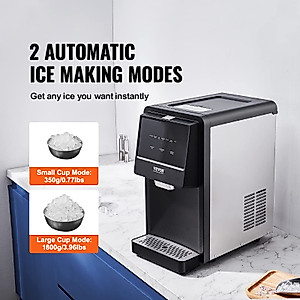 VEVOR Nugget Ice Maker, 62lbs in 24 Hours, Auto Dispense Self Cleaning Countertop Nugget Ice Dispenser for Home Kitchen Office Party, 6lbs Storage Capacity, 2 Ice Making Modes