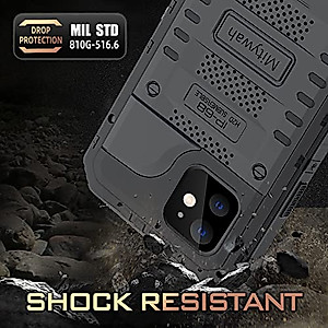 Mitywah Waterproof Case for iPhone 12, Heavy Duty Shockproof Case with Built-in Screen Protector, Full Body Underwater Protective Metal Case 6.1 inch, Black