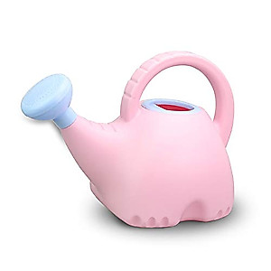 LOYUYU 0.4 Gallon Plastic Watering Can Small Lightweight Cute Indoor Outdoor Garden Plants, Kids Toy Watering Can with Shower Head Elephant: Pink Body Blue Head