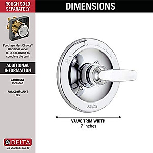 Delta Faucet Foundations Shower Valve Trim Kit, Shower Handle, Delta Shower Trim Kit, Chrome BT13010 (Valve Not Included) 7.00 x 7.00 x 7.00 inches