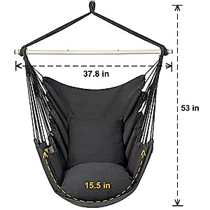 Y- Stop Hammock Chair Hanging Rope Swing, Max 500 Lbs, 2 Seat Cushions Included, Quality Cotton Weave for Superior Comfort, Durability with Hardware kit (Dark Grey)