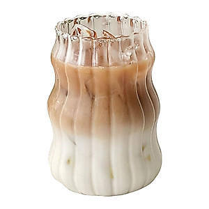 Ribbed Glass Cups Drinking Glasses, 18 Oz Wave Shape Cocktail Glasses, Creative Martini Glasses, Ripple Beer Glasses Coffee Bar Accessories, Vintage Glassware for Juice Iced Coffee Smoothie