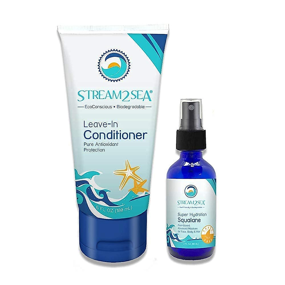 STREAM 2 SEA Leave-In Conditioner and Squalane Oil for for Moisturized Skin and Hair with Vitamin E - Natural Protection and Hydration for Skin - Reef Safe and Paraben Free.