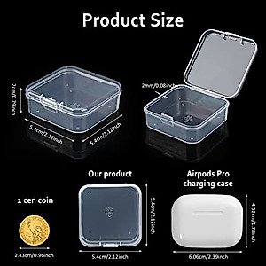 SATINIOR 100 Pcs Clear Plastic Beads Storage Containers Box Small Clear Box with Hinged Lid Small Plastic Case Mini Square Arts Crafts Storage Boxes Organizers for Small Items (2.1 x 2.1 x 0.8 Inch)
