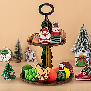 Coffee Table Tray Tiered Cookie Trays for Serving Cookies Farmhouse Kitchen Decor Tiered Trays Stand for Coffee Table Bothroom Counter Party Seasonal Display Rustic Serving Trays (Black 2 Tier Tray)