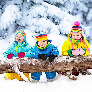 Reyow Baby Toddler Winter Warm Mittens Little Kids Sherpa Fleece Lined Gloves for Baby Girls Boys 2 Pairs (2-4 Years, Black & Pink)