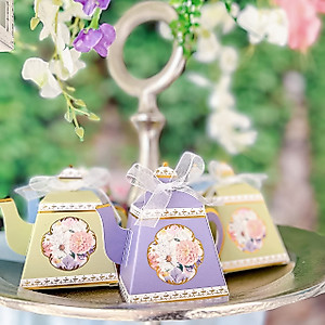 Kate Aspen Vintage Floral Tea Pot Shaped Party Favor Boxes (Set of 24 Assorted Colors) - Weddings Favors, Bridal Showers Brunches, Baby Candy Boxes, Birthday Decorations