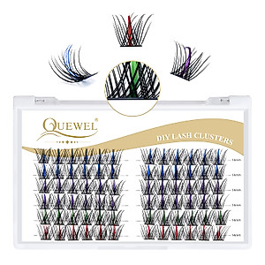 QUEWEL Cluster Lashes 72 Pcs Wide Stem Colored Eyelash Clusters& Lash Bond And Seal, Lash Cluster Glue For DIY Eyelash Extensions