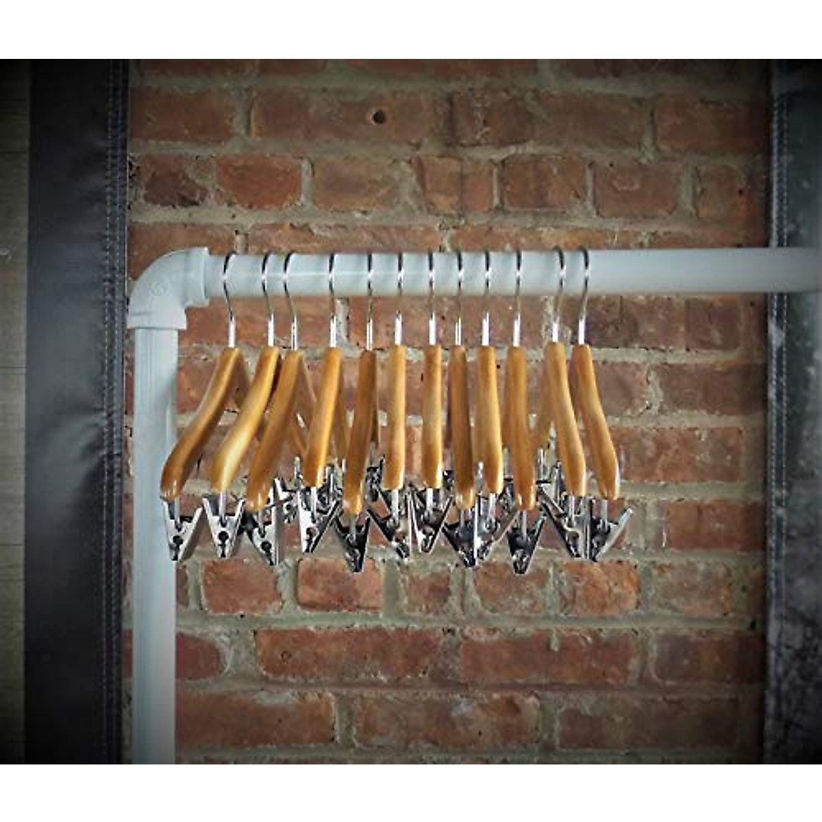 NAHANCO MINI6RC12 Deluxe Flat Wooden Pet, Doll Clothes, Accessory, Jewelry Hanger with Chrome Hook Ball end with Clips, 6", Natural (Pack of 12), Natural Finish