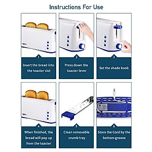 JEWJIO Long Slot White Toaster 2 Slice With Blue Buttom, 1.5” Wide Slot Best Slim 2 Slice Toaster, One Long Slot Toaster with Defrost/Reheat/Cancel/6 Bread Shade Settings/Removable Crumb Tray, Easy to Storage in Kitchen, RV, Sideboard, 1000W