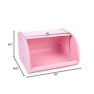 KL X458 Pink Bread Box Roll Top, Metal Bread Box for Kitchen Countertop, Large Capacity, Keeps Bakery Items Fresh Longer, Bread Bin for Kitchen Countertop, Breadbox to Store Cookies, Bagels, Muffins