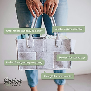 Parker Baby Diaper Caddy - Nursery Storage Bin and Car Organizer for Diapers and Baby Wipes - Grey