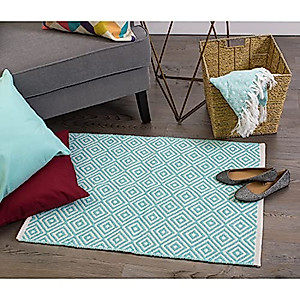 DII Woven Cotton Throw Rug, Area Rugs for Kitchen, Bedroom, Bathroom or Entry Way, Small Rug, 2x3, Diamond Aqua