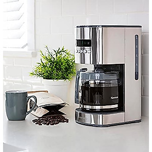 Kenmore Aroma Control 12-Cup Programmable Coffee Maker, Stainless Steel Drip Coffee Machine, Glass Carafe, Reusable Filter, Timer, Digital Display, Charcoal Water Filter, Regular or Bold