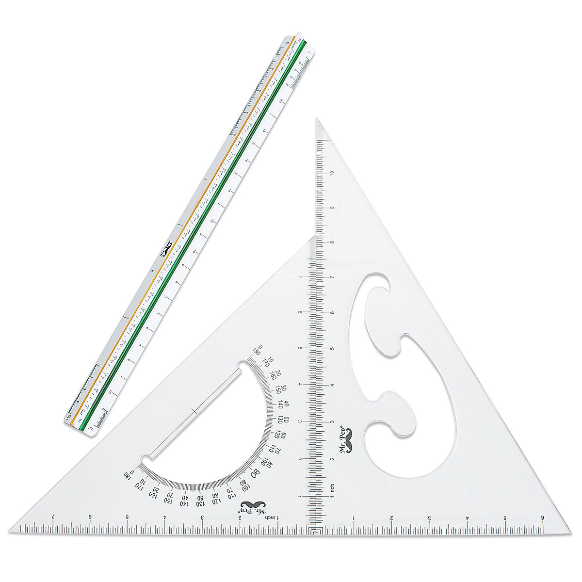 Mr. Pen Architectural Triangular Ruler Set with 12 Inch Triangular Scale, 11 Inch 30/60 and 8 Inch 45/90 Triangles