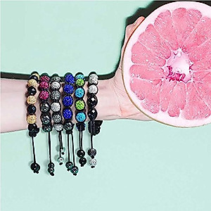 Bling Jewelry Black And White 10MM Pave Crystal Disco Ball Shamballa Inspired Bracelet For Women For Men Black Cord String Adjustable