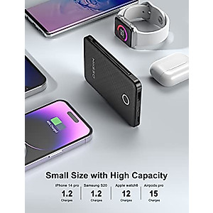 6000mah Ultra Slim Built in Cables Power Bank, Card Size Built in USB C Cords Battery Pack Portable Charger for phones, 3 Output External Battery Pack Compatible with iPhone, Samsung and Heated Vest