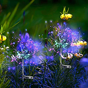 Anglecai 2 Pack 150 LED Solar Firework Lights Christmas, Solar Powered Fireworks Lights Outdoor Waterproof 8 Lighting Modes Colorful Brighter String Firefly Lights for Garden Decor
