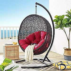 Modway EEI-739-RED-SET Encase Wicker Rattan Outdoor Patio Porch Lounge Egg, Swing Chair with Stand, Red