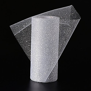 Sparkling Tulle Ribbon Roll Glitter Tulle Spool, 6 Inches by 25 Yards for Christmas Wedding Gift Wrapping Tutu Skirt, Party Decoration