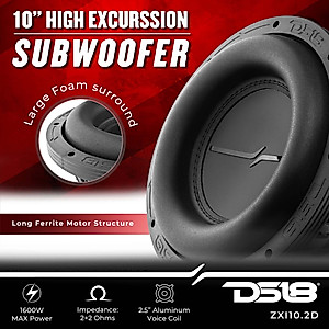 DS18 ZXI10.2D High Excursion 10 Inches Car Audio Subwoofer 1600 Watts Dual Voice Coil 2-Ohm 4 Magnets (1 Speaker)