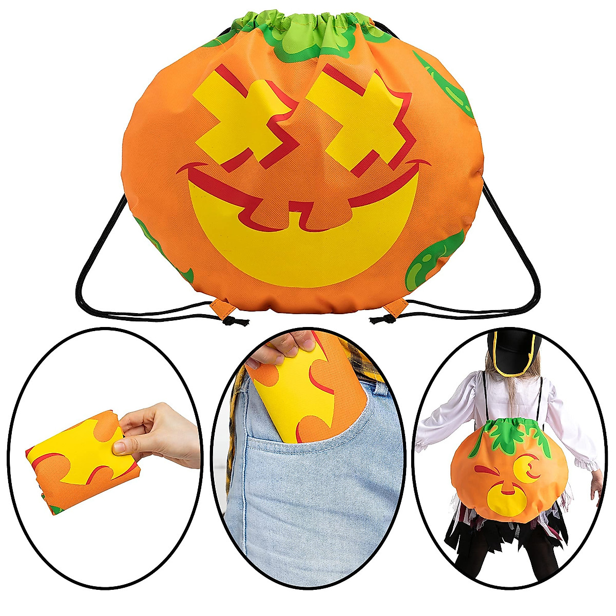JOYIN 6 Pcs Halloween Drawstring Treat Bags, Large Halloween Pumpkin Face Backpacks for Kids, 17" Halloween Trick or Treat Candy Bags, Goodie Gift Bags for Halloween Party Favor Supplies