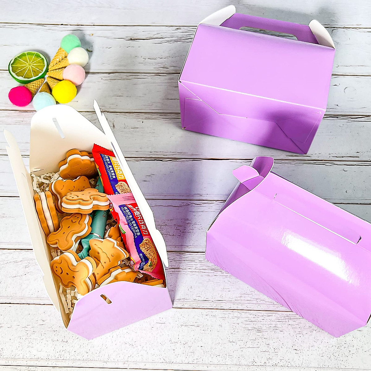 ONE MORE 25-Pack Gable Candy Purple Treat Boxes,Small Goodie Gift Boxes for Wedding and Birthday Party Favors Box 6.2 x 3.5 x 3.5 inch (Purple,25)