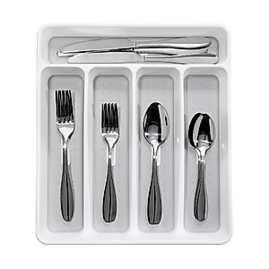 madesmart Classic Small Silverware Tray - White | CLASSIC COLLECTION | 5-Compartments | Icons help sort Flatware, Utensils and Cutlery | Soft-grip Lining and Non-slip Feet | BPA-Free