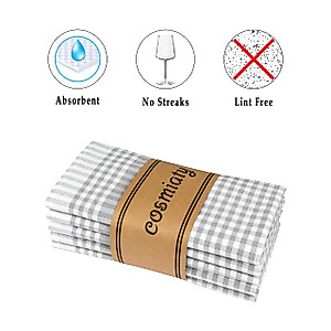 Cosmiaty Kitchen Towels – Dish Towels Suitable for Kitchen Gifts | Set of 5 100% Cotton Tea Towel | Vintage Style Kichen Cloths (Grey, 5)