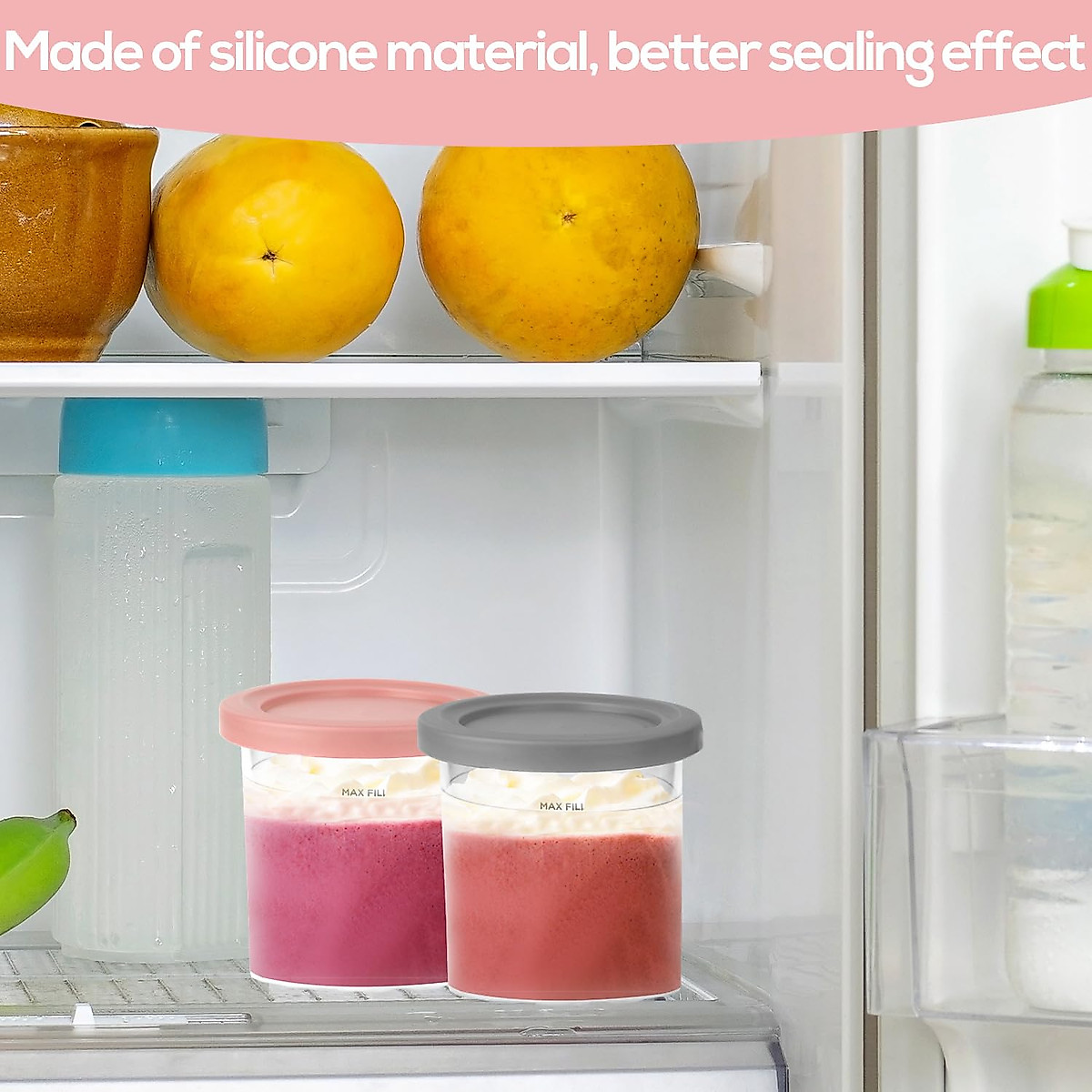 Ice Cream Tub Cover, Silicone Ice Cream Deluxe Pint Replacement Round Cover For Freezer, Food Storage Containers Cups Cans Lid for Ninja Creami NC301 NC300 NC299AMZ Series Ice Cream Maker Accessories