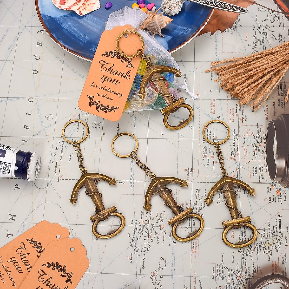 50pcs Anchor Keychain Bottle Opener Wedding Party Gift Decoration, Perfect for Birthday Party, Baby Shower Give Back Guest Gift, Nautical Themed Beer Opener Keychain