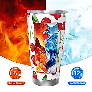 CHASOEA Cherry Tumbler 20oz Fruit Stainless Steel Insulated Tumblers with Lid and Straw Fruits Travel Coffee Mug Wine Tea Cups Water Bottle Cherry Gifts for Women