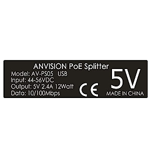 ANVISION Active 48V to 5V 2.4A PoE Splitter Adapter with Micro USB Plug, IEEE 802.3af Compliant, for Tablets, Dropcam or Raspberry Pi, IPC, IP Camera and More