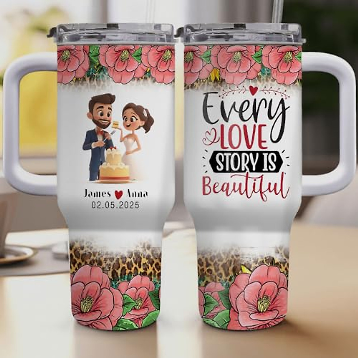 Personalized 40oz Tumbler with Handle – Valentine's day decorating-Custom Couple Gift for Anniversary Wedding Gift, Birthday, Mother's Day, Valentine’s Day tgndQu