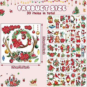 30 Sheets Christmas Rub on Transfers for Crafts and Furniture Xmas Santa Snowman Transfer Stickers Winter Floral Bird Rub on Decal for Home Office Paper Wood DIY Crafts,5.9 x 5.9 Inch
