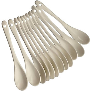 5 Inch White Ceramic Coffee Spoon with Long handle, Small Tea Spoons for Soup,Yogurt,Ice-cream, Appetizers, Desserts Teaspoon Kitchen Tool (12 Pack)