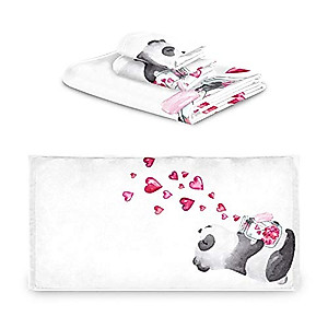 Vdsrup Cute Panda Bathroom Towels Set of 3 Love Hearts Bath Hand Towel Soft Valentines Day Washcloth Beach Face Guest Towel Kitchen Tea Dish Towels Housewarming Gifts