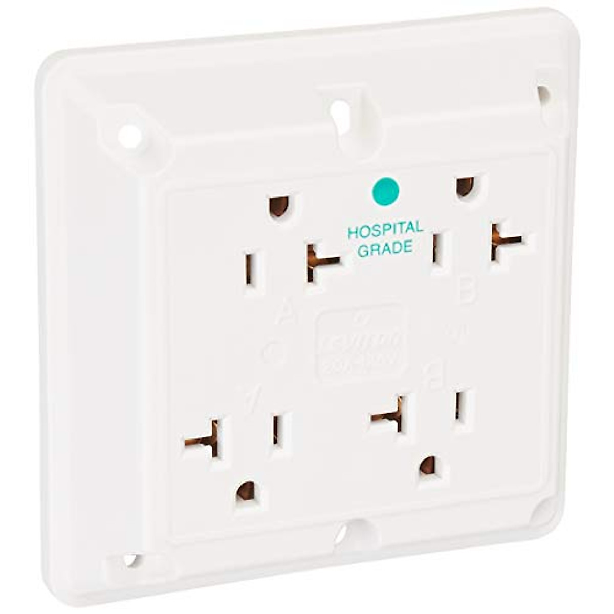 Leviton 21254-HW 20 Amp, 125 Volt, Industrial Series Extra Heavy Duty Hospital Grade, 4-In-1 Receptacle, Straight Blade, Grounding, White