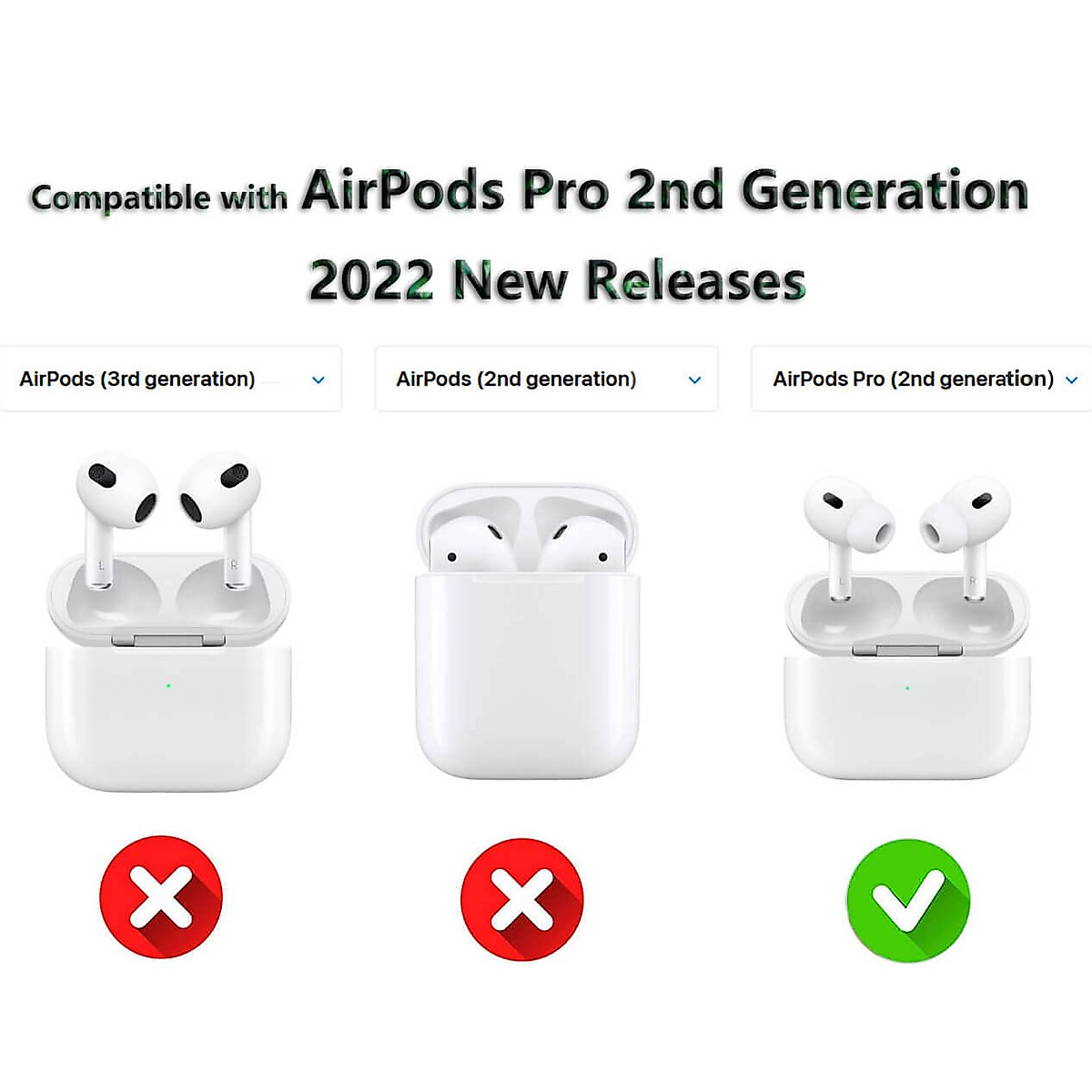 AirPods Pro Case Compatible with Apple AirPods Pro 2nd/1st Generation, Silicone Protective Cover with Keychain Front LED Visible, Black