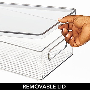 mDesign Plastic Stackable Kitchen Cabinet Storage Bin Box with Handles/Lid - Fridge, Cupboard, Countertop Food Storage for Snacks Stacking Organization, Ligne Collection, 8 Pack, Clear