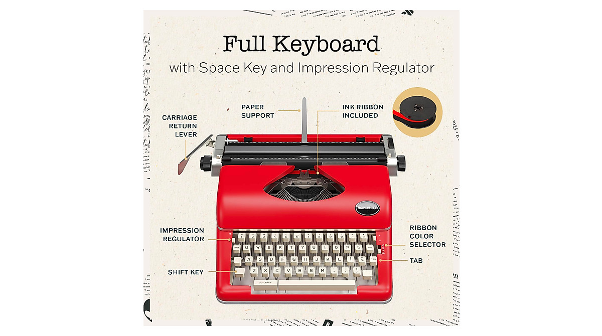 Vintage Red Typewriter - Portable, Distraction-Free Writing Tool