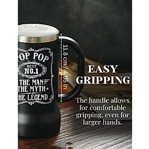 Onebttl Pop Pop Gifts Stainless Steel Beer Stein Tumbler, 24oz Beer Mug with Lid for Father's Day, Christmas - Man Myth Legend