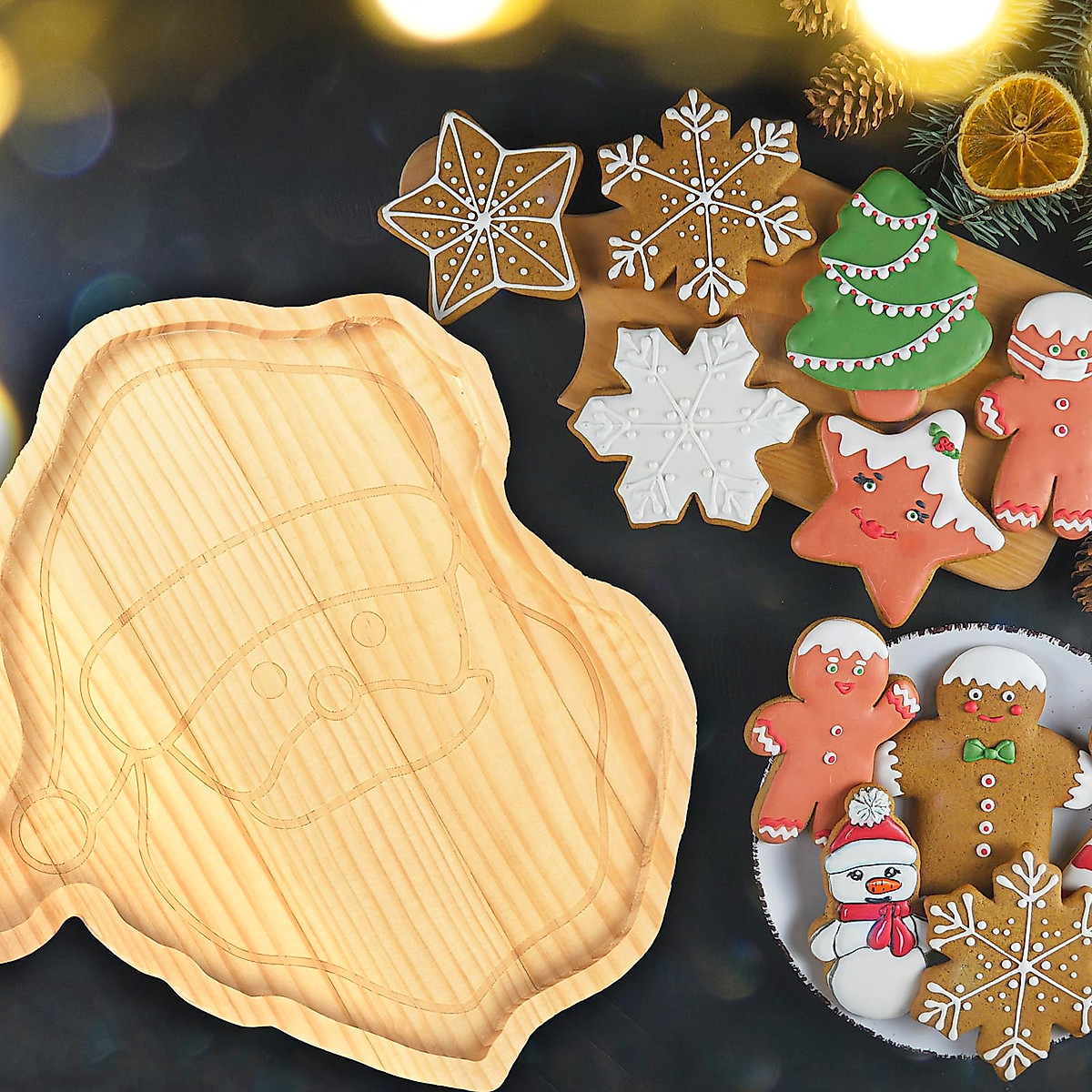 Tkifoda Wooden Charcuterie Board, Christmas Serving Tray, Santa Claus Style, Solid Wood Construction